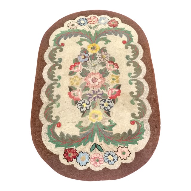 Early American Handmade Hooked Rug - 3’ x 4’ 9” | Chairish
