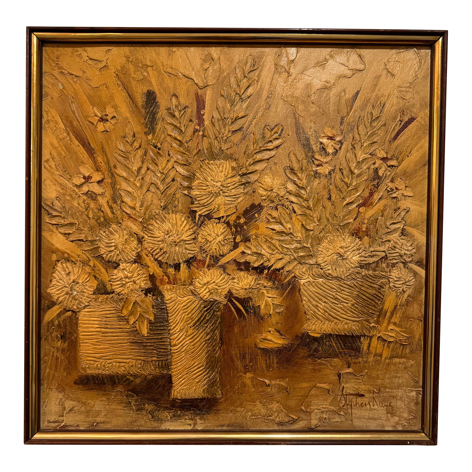 Mid-Century Stephen Kaye Floral Palette Knife Painting | Chairish