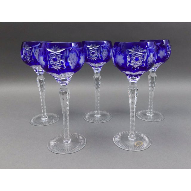 Mid 20th Century Ajka Crystal Marsala Cobalt Blue Cut to Clear Wine ...