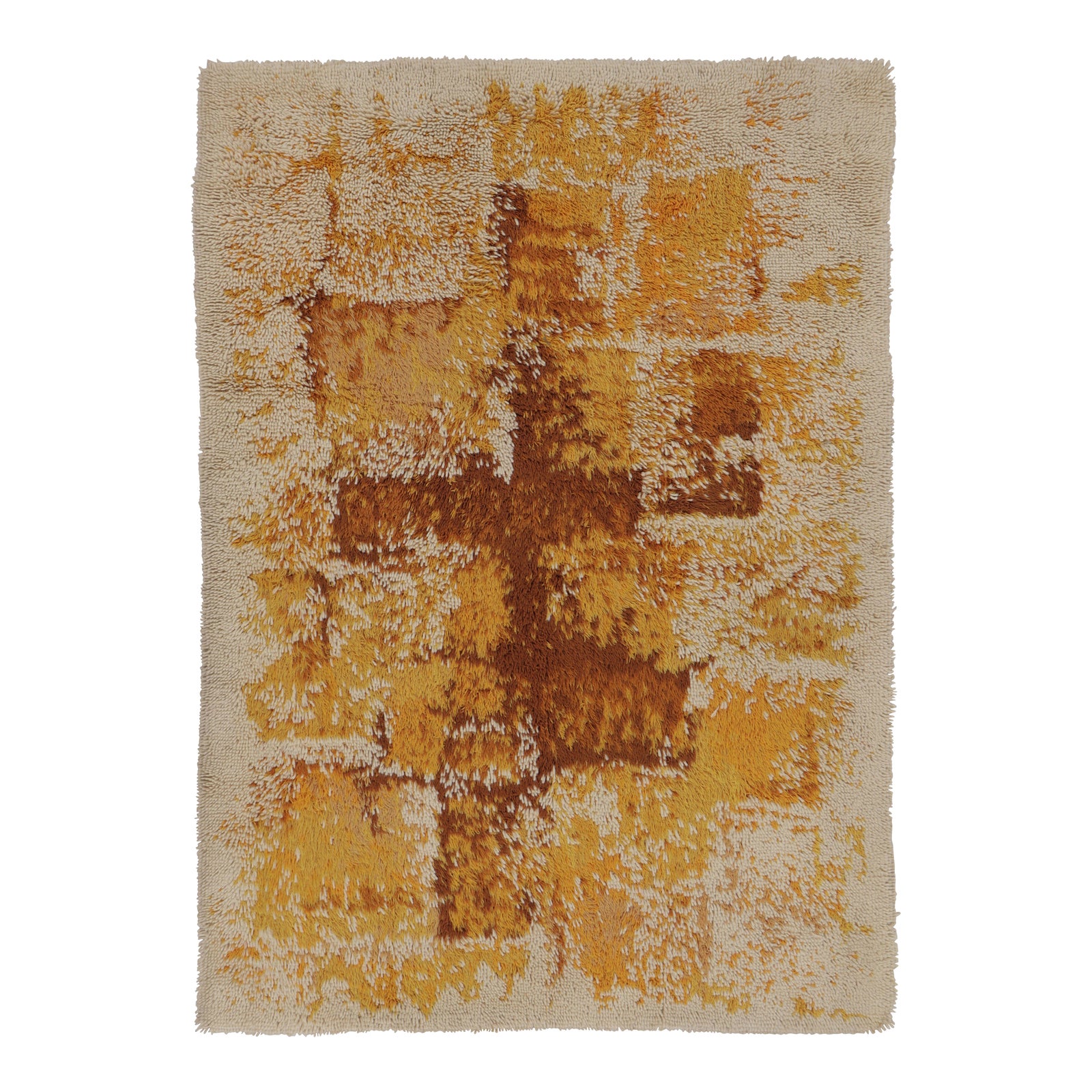 Vintage Swedish Rya Rug, Natural Beige With Sun-Drenched Abstract - Rug ...