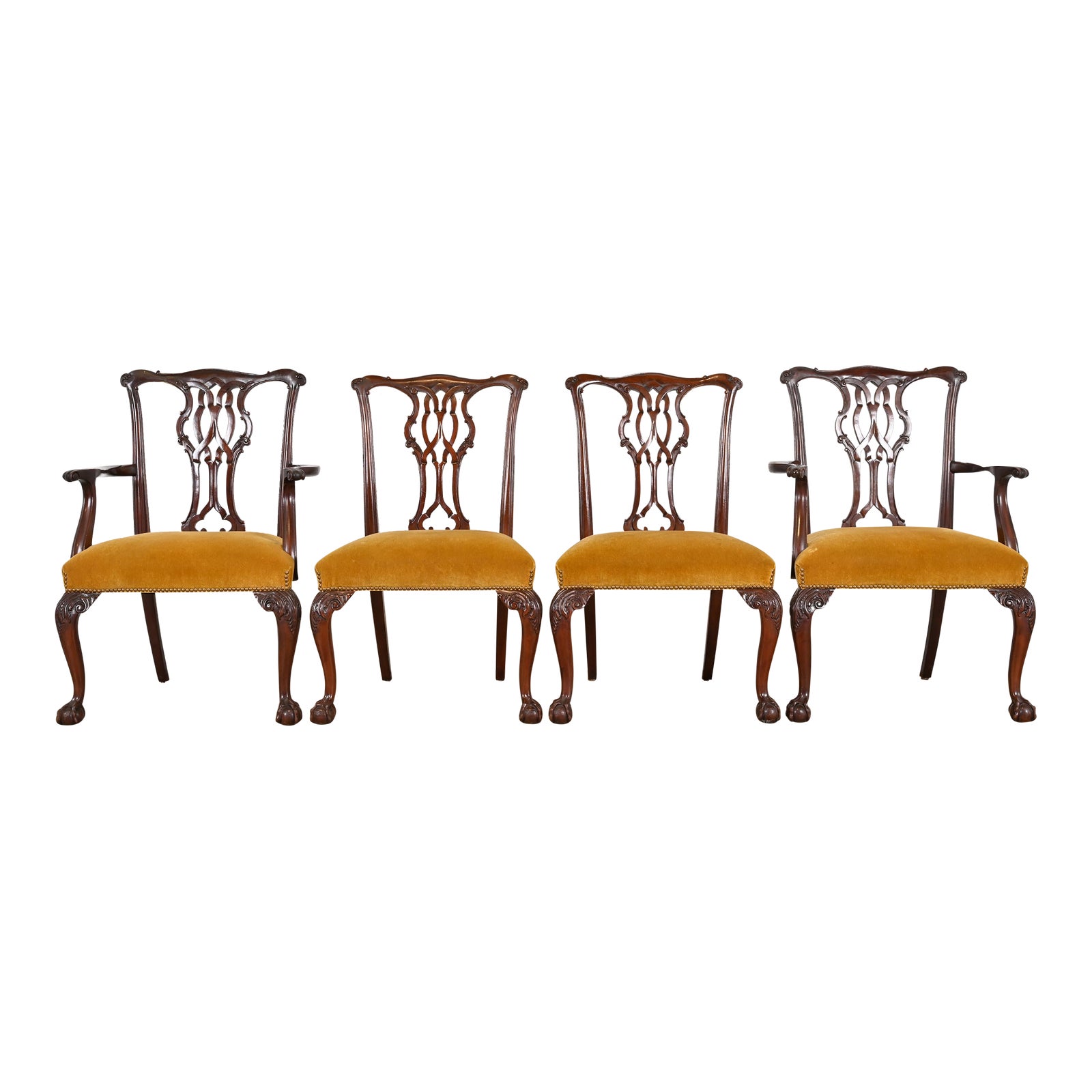Baker Furniture Chippendale Carved Mahogany Dining Chairs, Set of Four ...