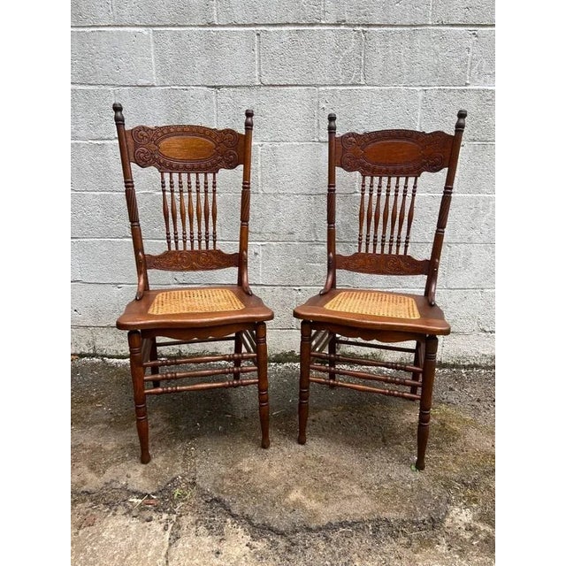 Early 20th Century Set of 8 Antique Oak Press Back Cane Seat Dining ...
