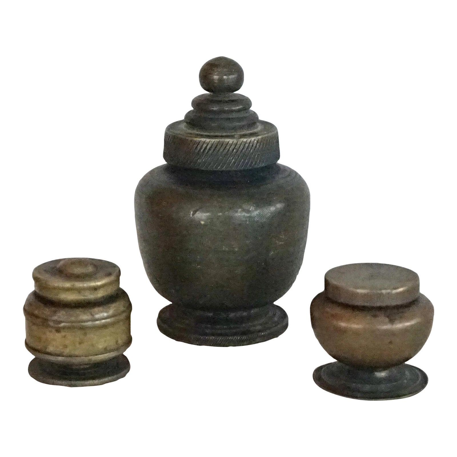 Set of 3 Antique Early 19th Century Cast Bronze Inkwells | Chairish