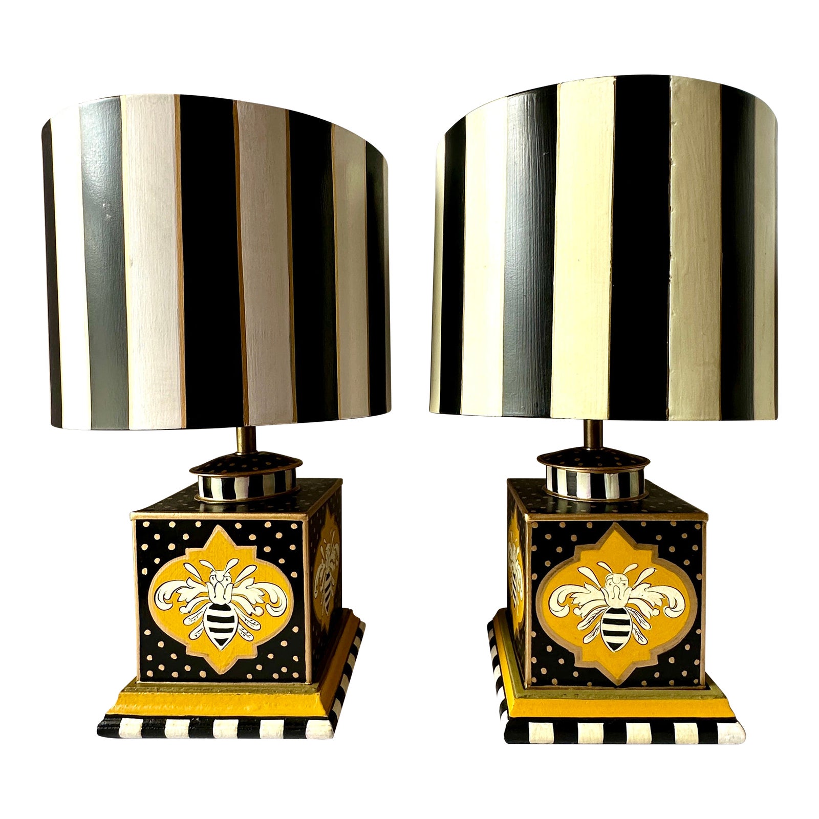 Mackenzie Childs Unmarked Queen Bee Table Lamps - a Pair | Chairish