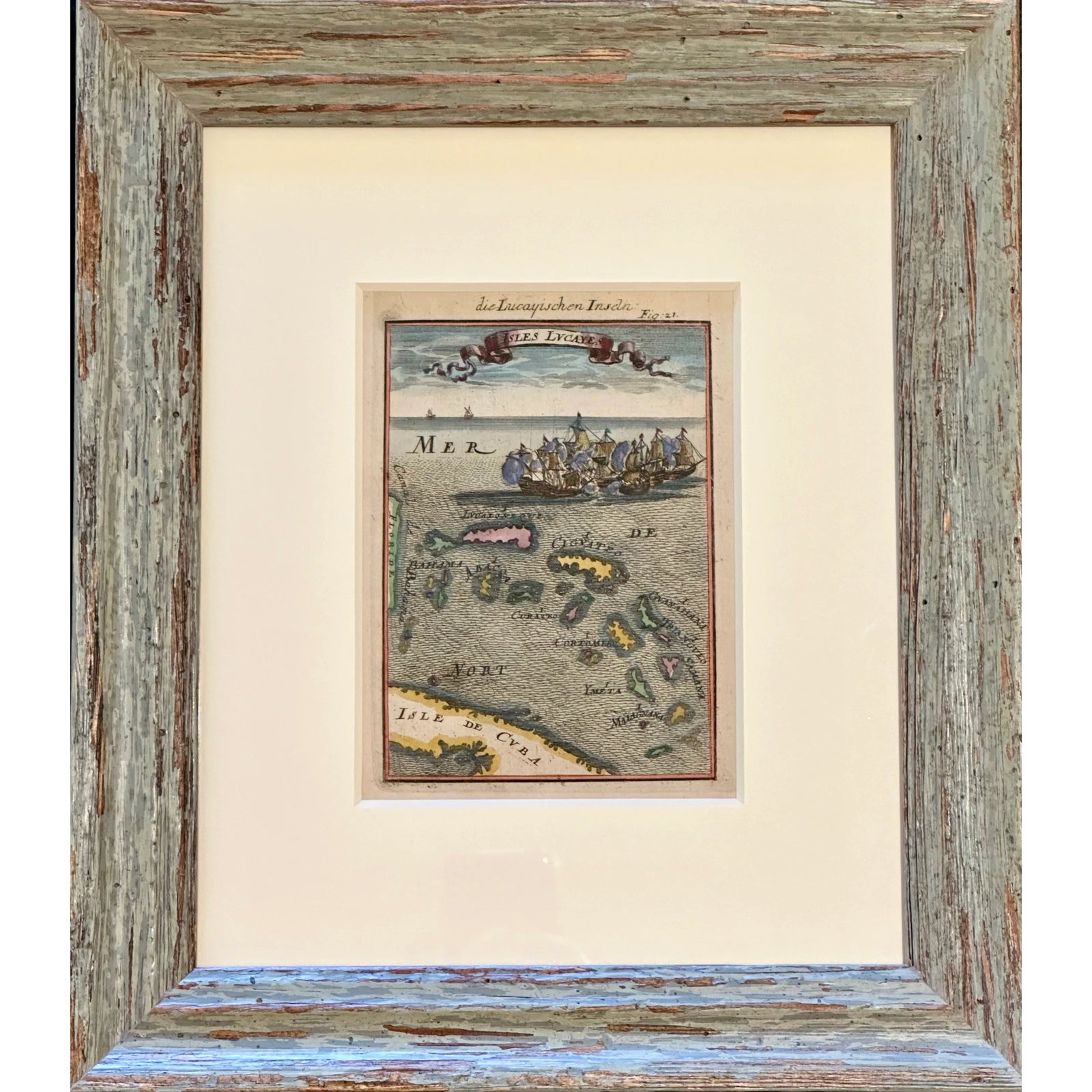 Bahamas Caribbean Coastal Chart by Mallet, 1684 (Framed) | Chairish
