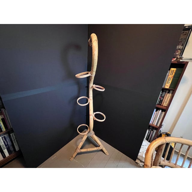 1970s Snake Wicker Rattan and Bamboo Bentwood Plant Holder Stand | Chairish