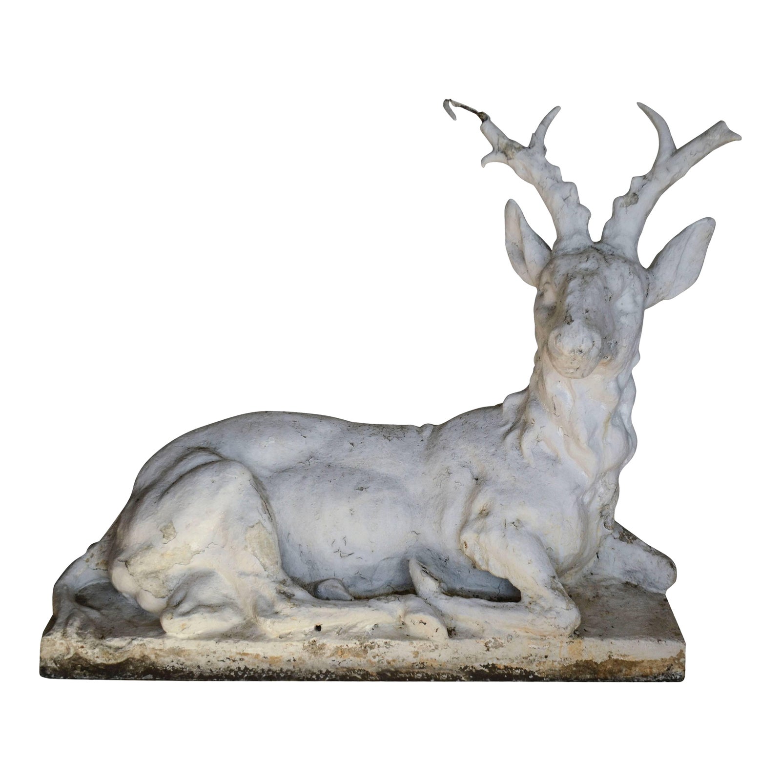 1980s Cast Stone Sitting Stag Garden Statue | Chairish