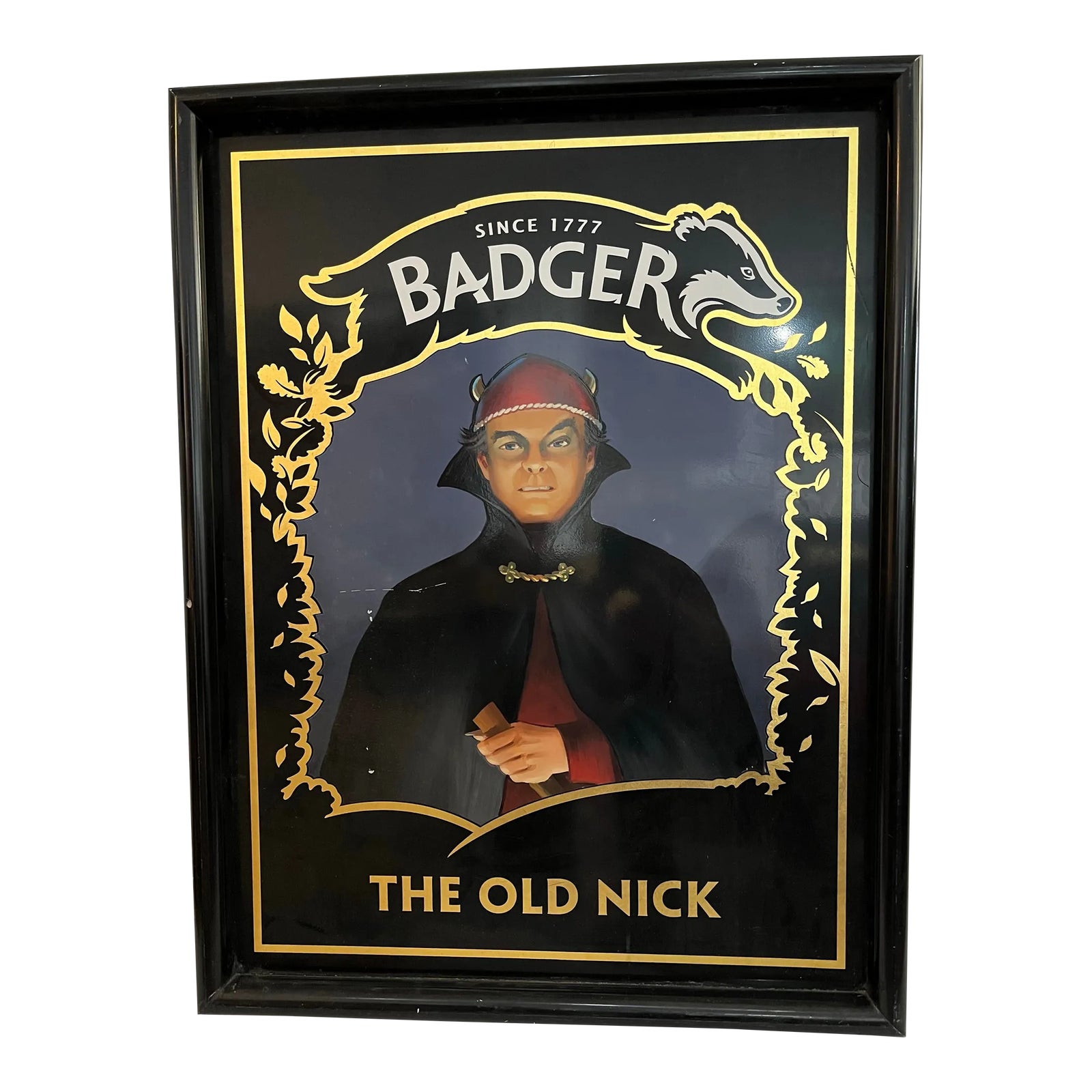 1950s Hand Painted Badger the Old Nick English Pub Sign Devilish Cap ...