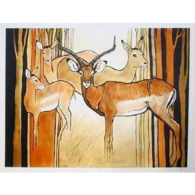 1970s "Impalas" Lithograph by Caroline Schultz | Chairish
