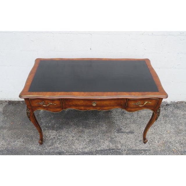 French Carved Leather Top Partner Writing Office Desk | Chairish