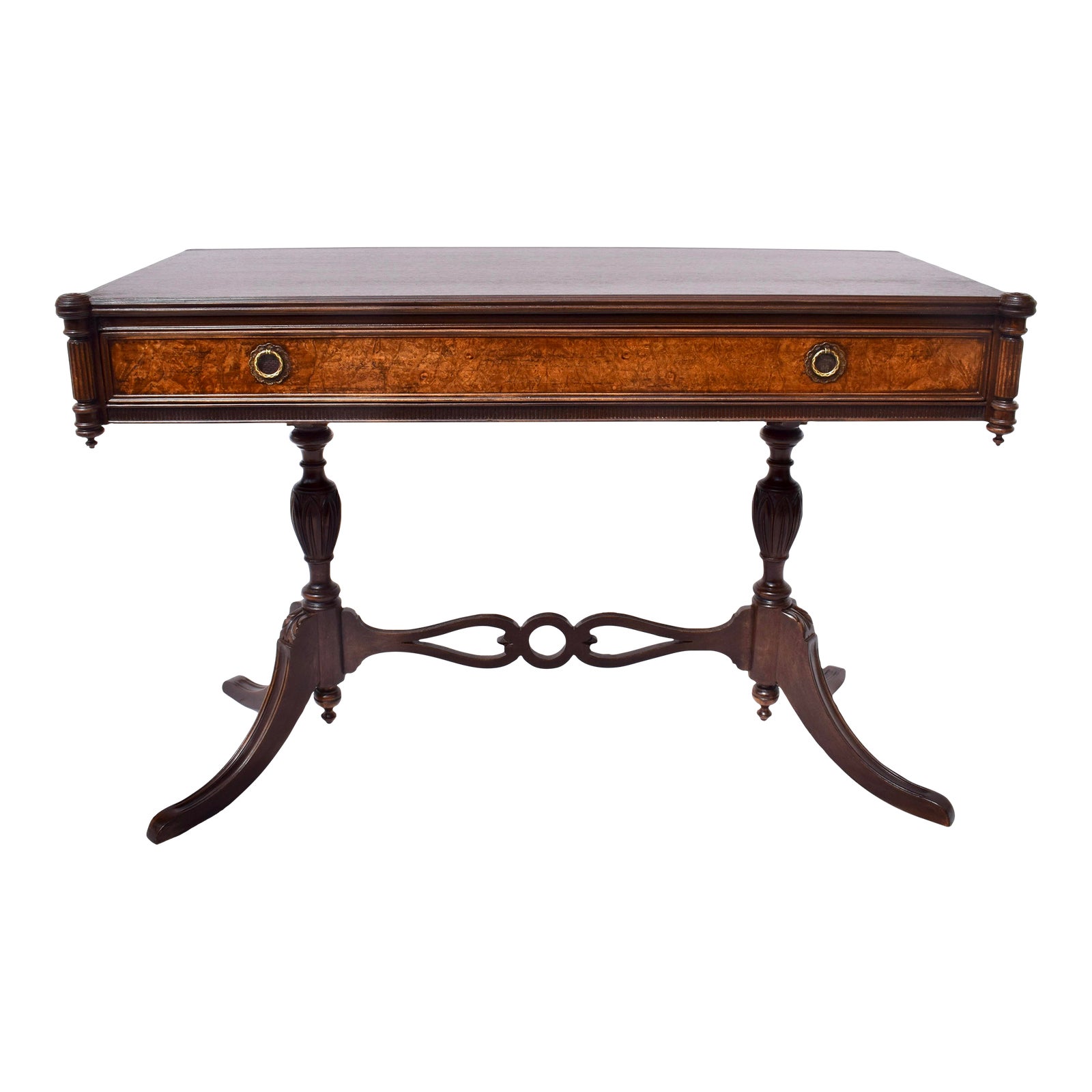 English Regency Style Burl- Wood Library Console Table | Chairish