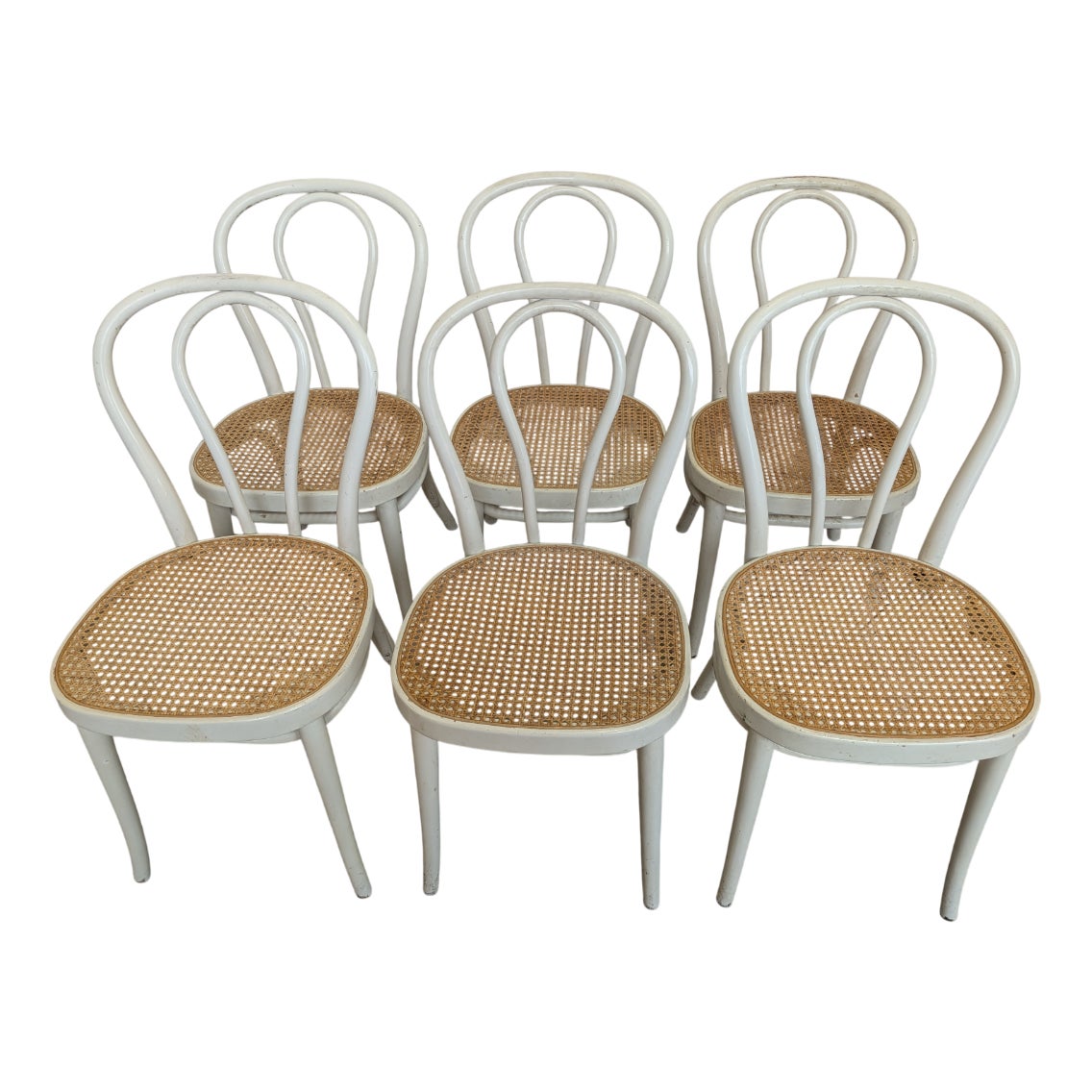 Vintage Dining Chairs in White Wood with Cane Seats, 1970s, Set of 6 ...