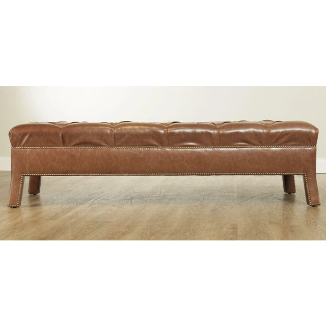 Brown Leather Tufted Long Bench | Chairish