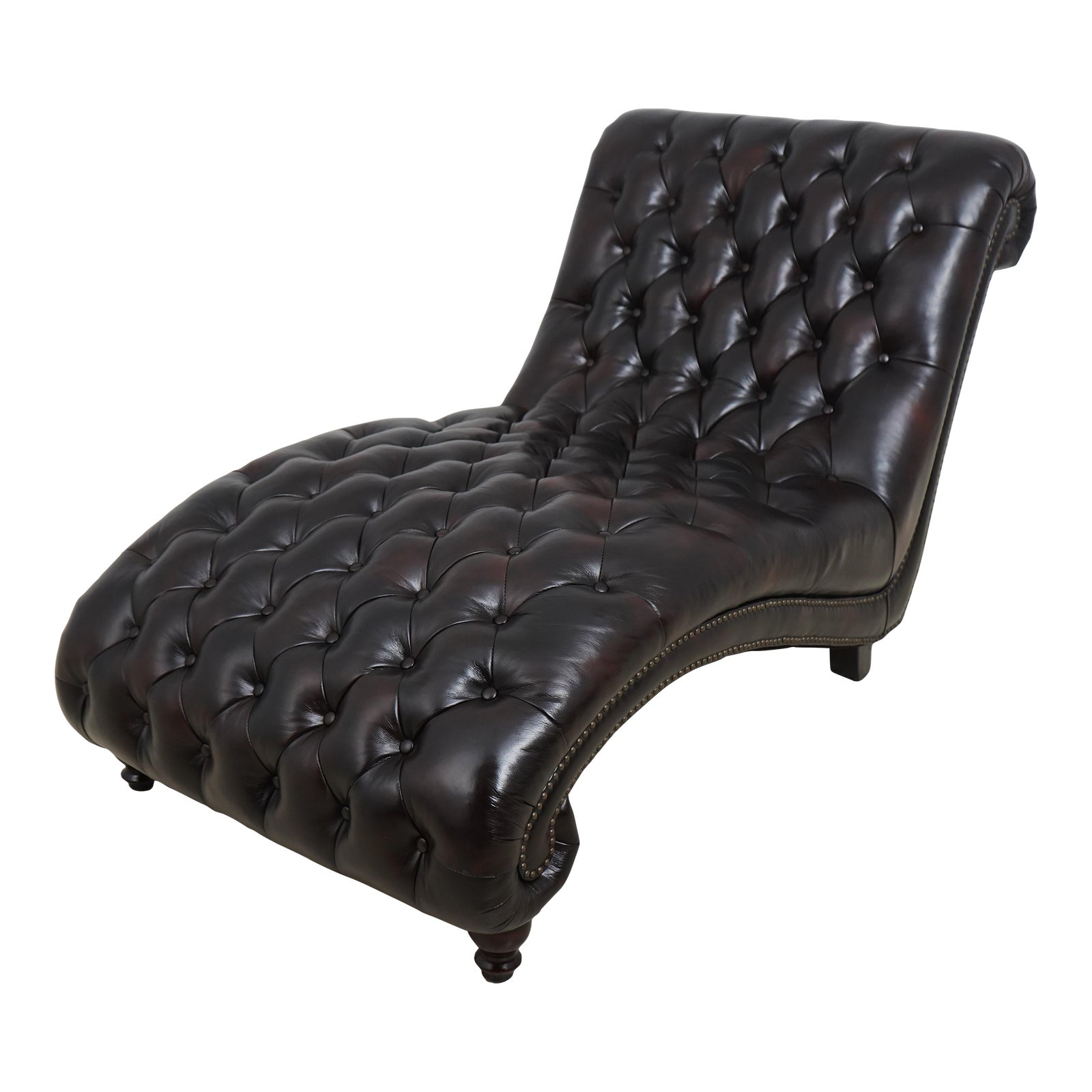 English Style Tufted Leather Chesterfield Chaise Lounge | Chairish