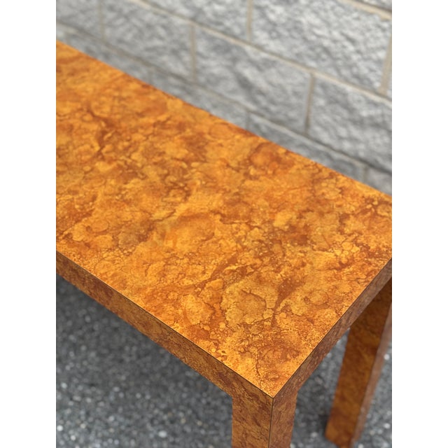 1970s Mid Century Modern Faux Burl Formica Parsons Console Table | Chairish