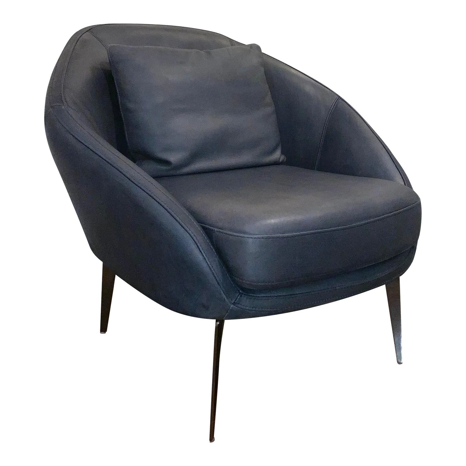 Modern Italian Blue Leather Club Chair | Chairish