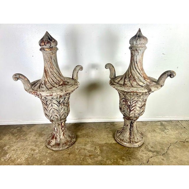 Pair of 19th C. Italian Carved Painted Finials | Chairish