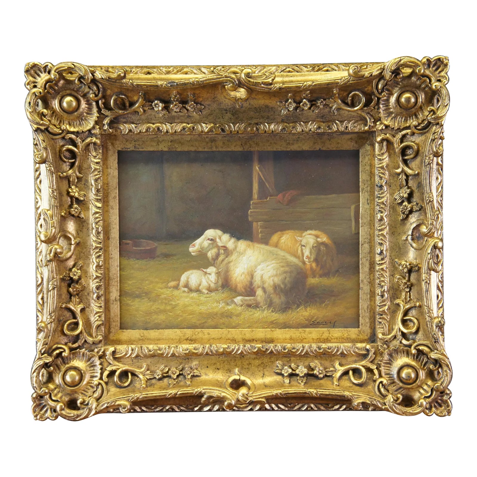Enoch 20the Century Oil Painting on Canvas Resting Sheep in a Barn ...