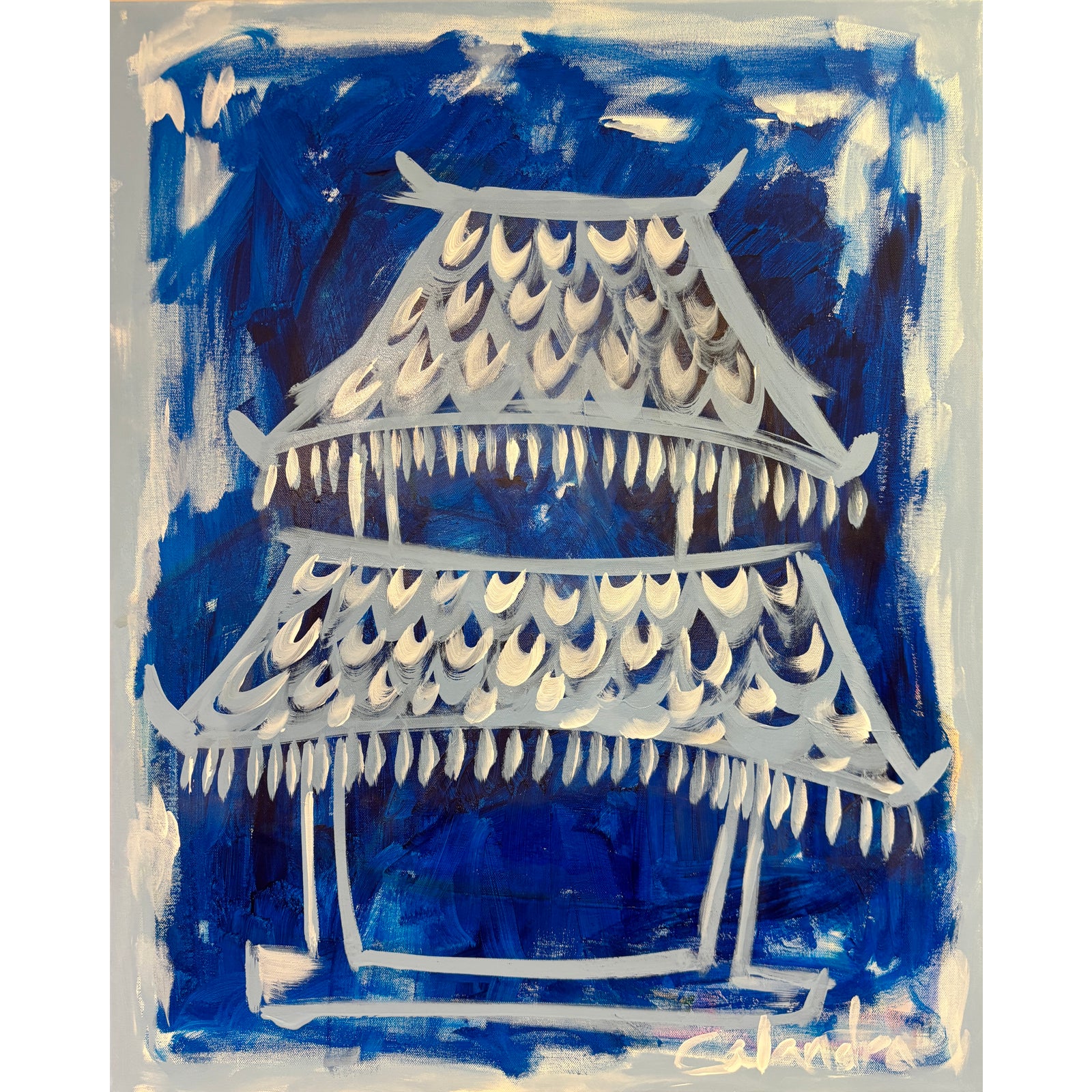 Blue Pagoda Abstract Asian Pagoda Painting by Amy Calandra | Chairish