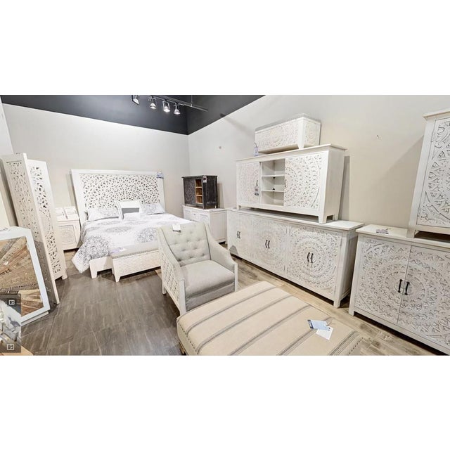 White Carved Wood Bohemian Lace Sideboard With Drawers | Chairish
