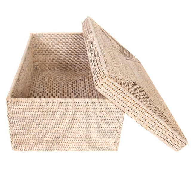 Artifacts Rattan Rectangular Storage Box with Lid in White Wash - 14 ...