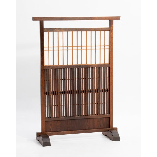 Japanese Shoji Privacy Screen Zelkova Kumiko Washi Mid Century | Chairish