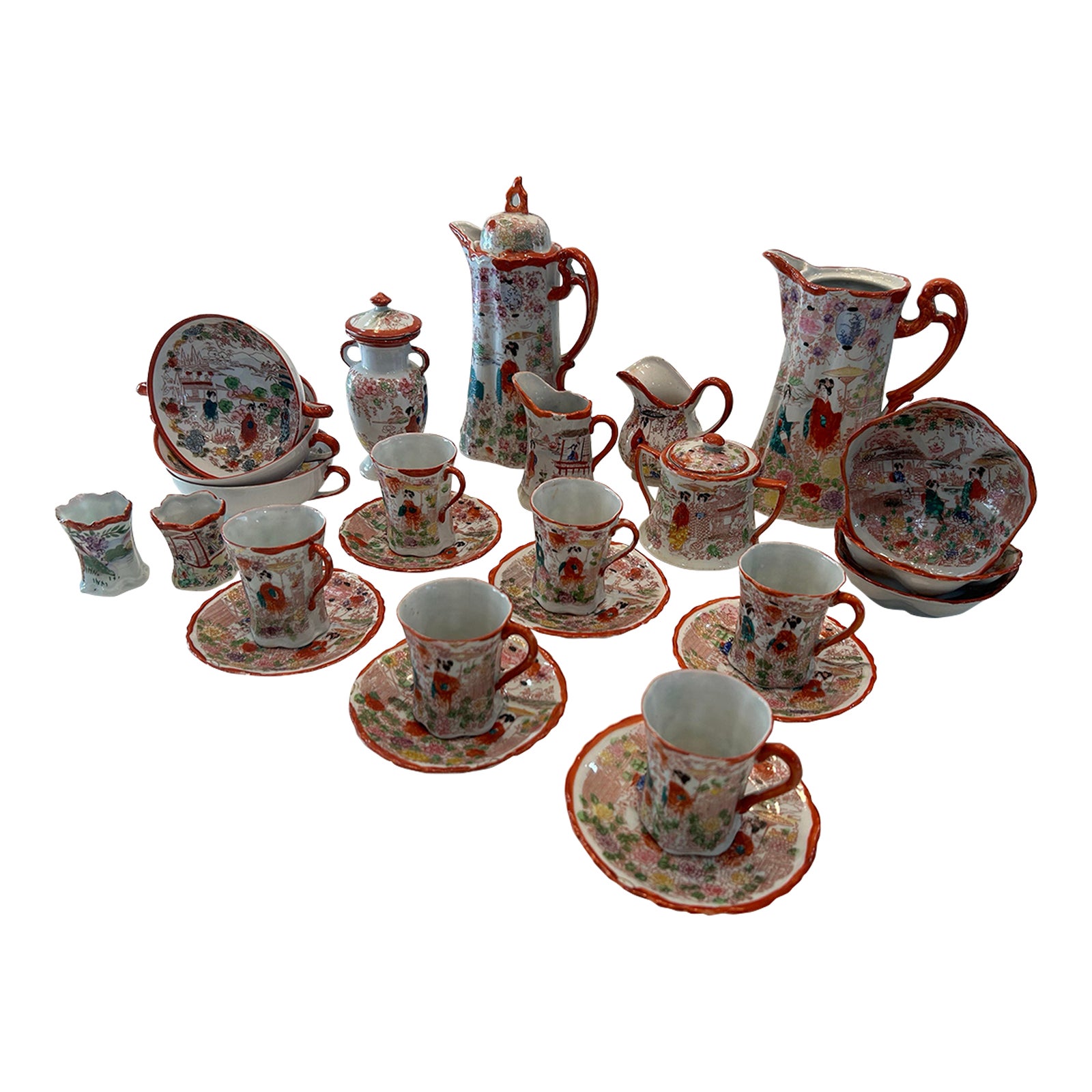Vintage Japanese Eggshell Porcelain Kutani Geisha Tea Set- 26 Pieces ...