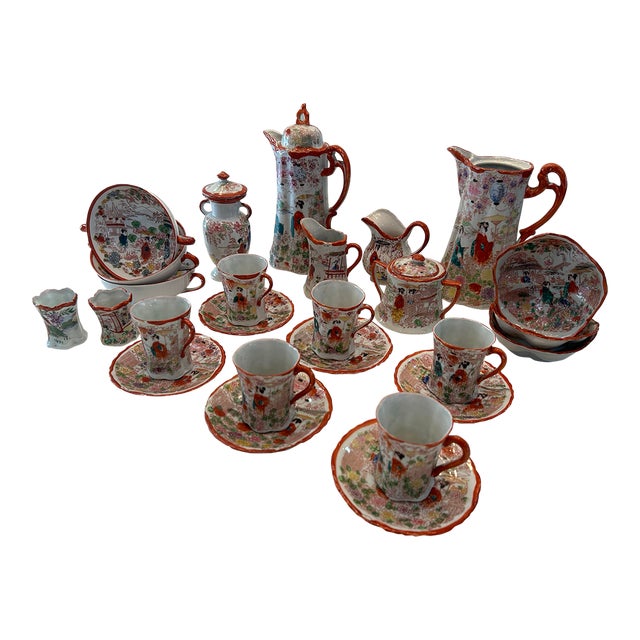 Vintage Japanese Eggshell Porcelain Kutani Geisha Tea Set- 26 Pieces ...