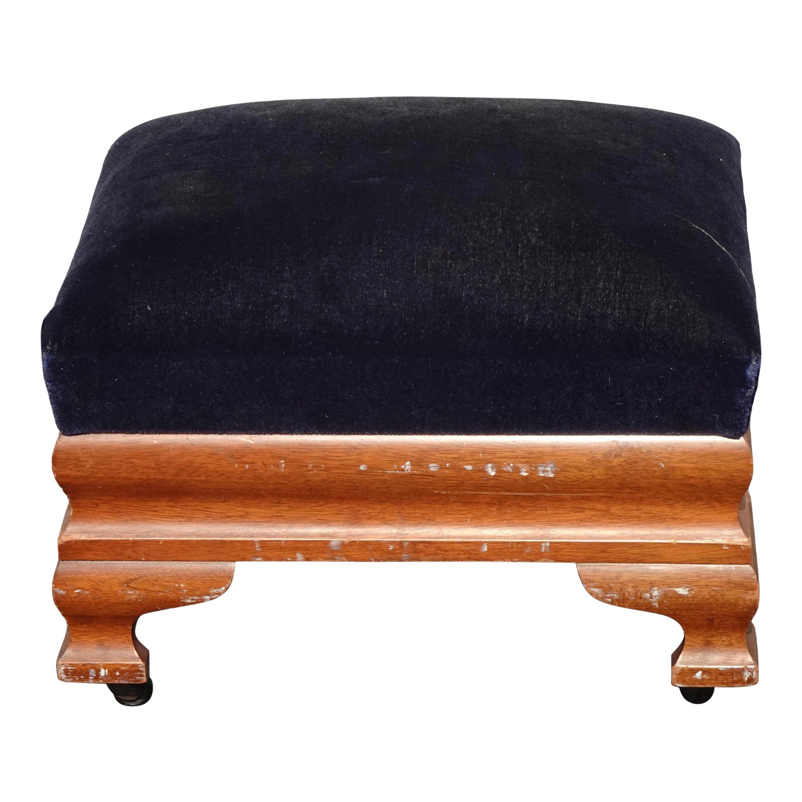 Vintage Empire Style Royal Blue Velvet Footstool Ottoman on Castors ...