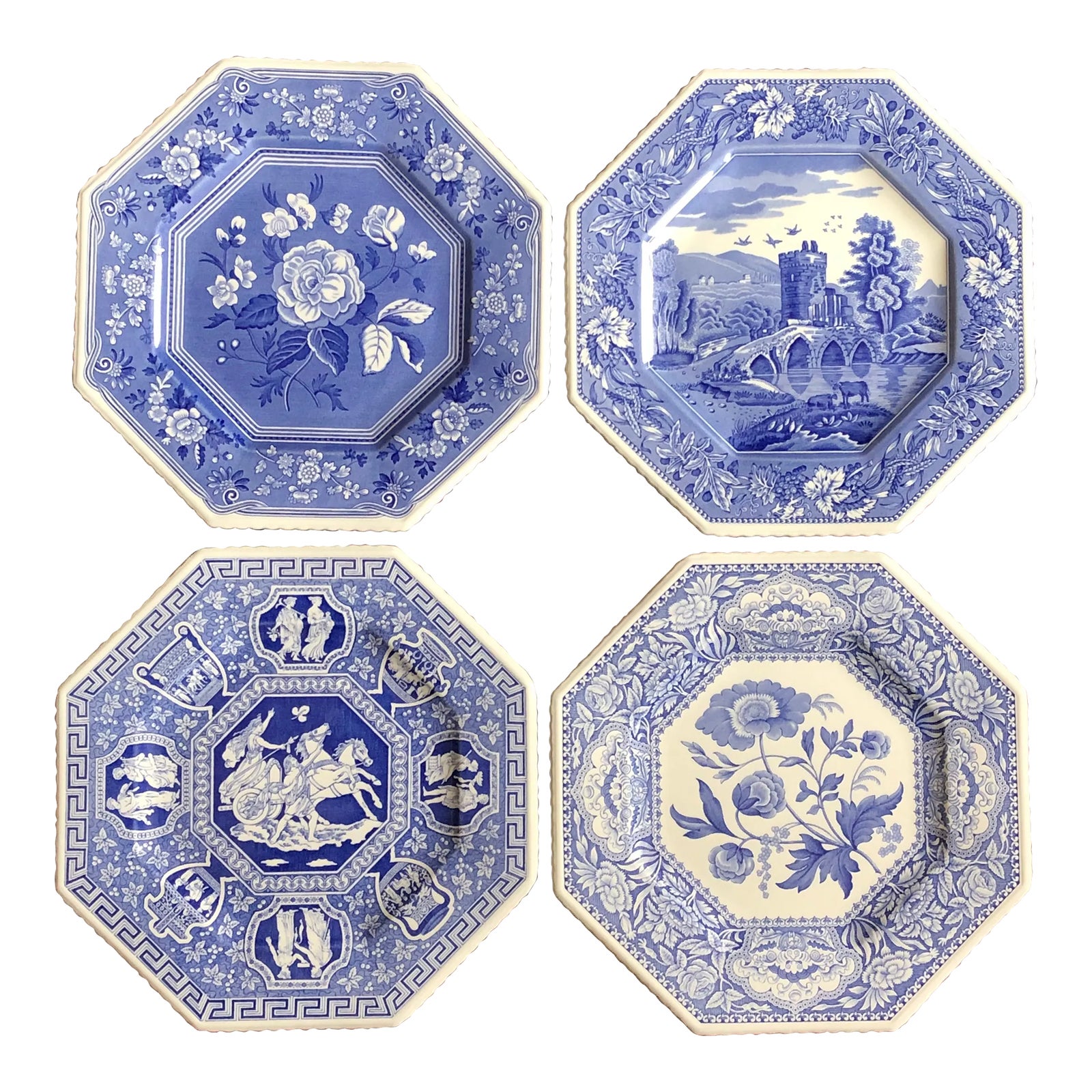 Vintage Spode Octagonal Porcelain Plates — Set of Four | Chairish