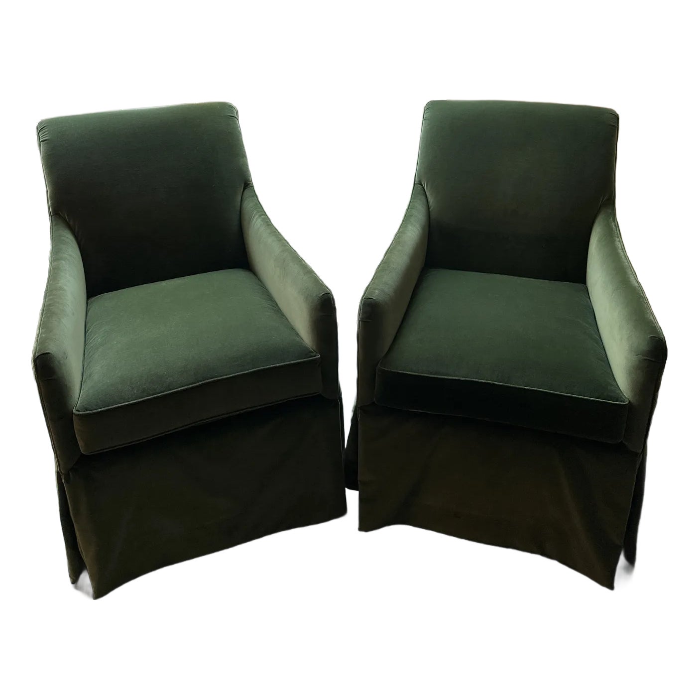 Highland House Green Velvet Skirted Swivel Chairs - Set of 2 | Chairish