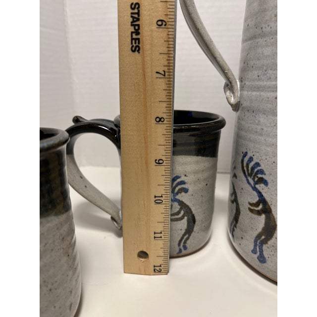 1980s Mel Cornshucker Art Studio Cherokee Pottery Pitcher and Four Cups ...