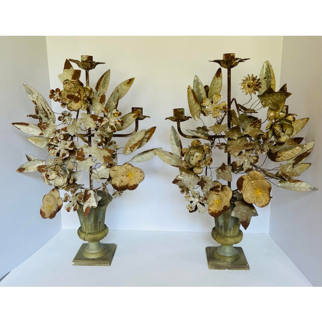 Anthropologie Altar Tole Flower Garland in Urn Candlesticks a Pair ...