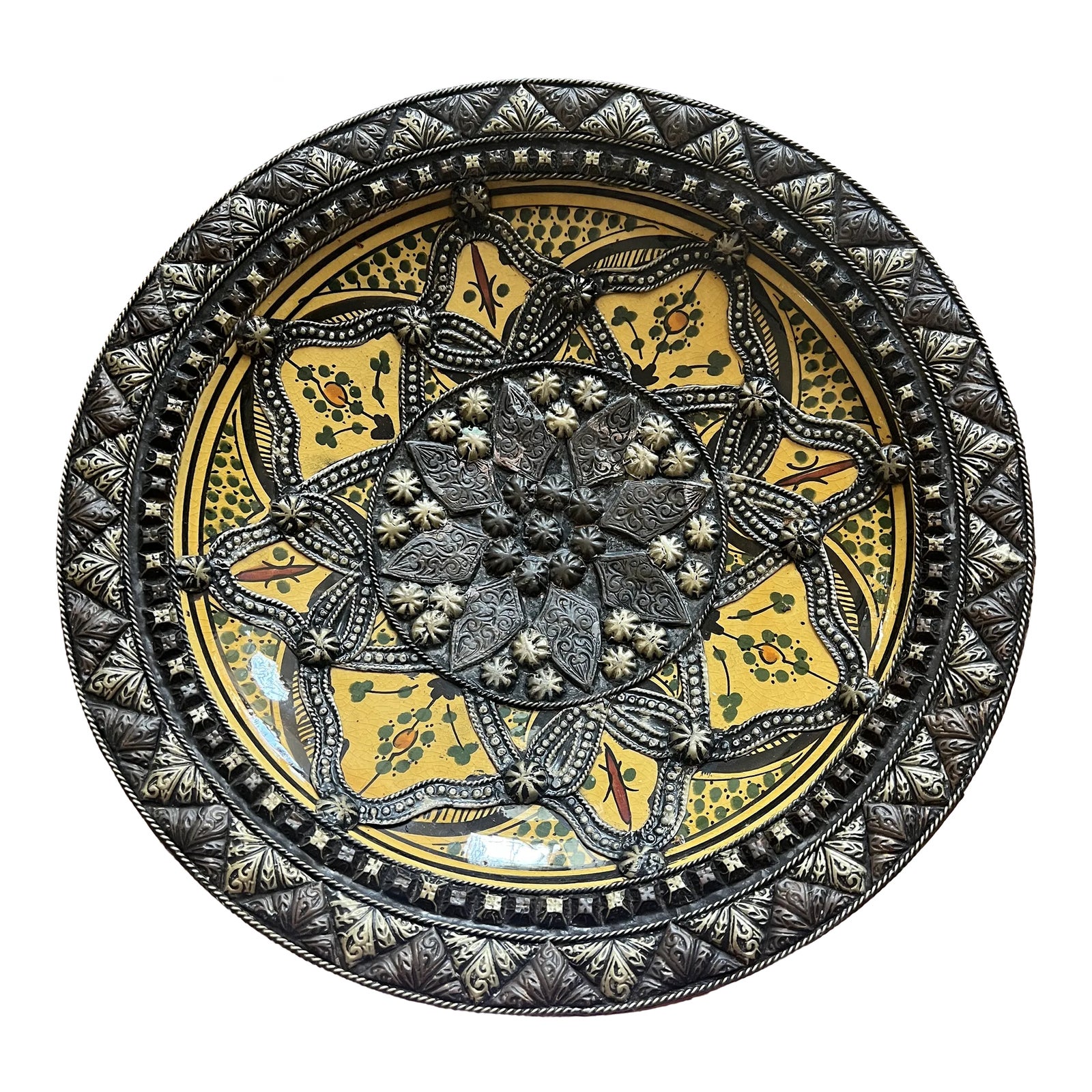 1980s Moroccan Inlaid & Engraved Ceramic Plate | Chairish