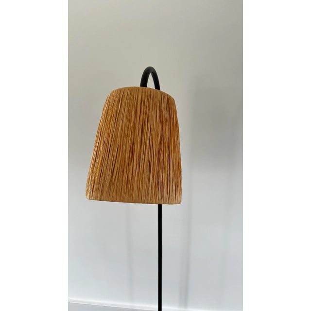 Tall Modern Floor Lamp With Raffia Shade | Chairish