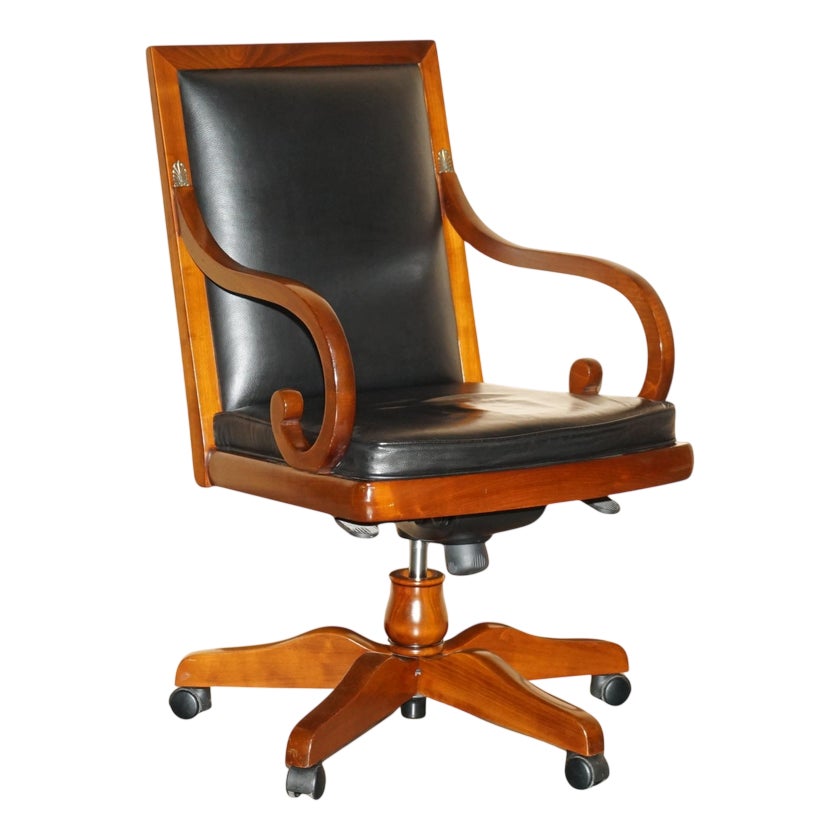 Black Leather and Cherrywood Grange Paris Captain's Chair from Harrods ...