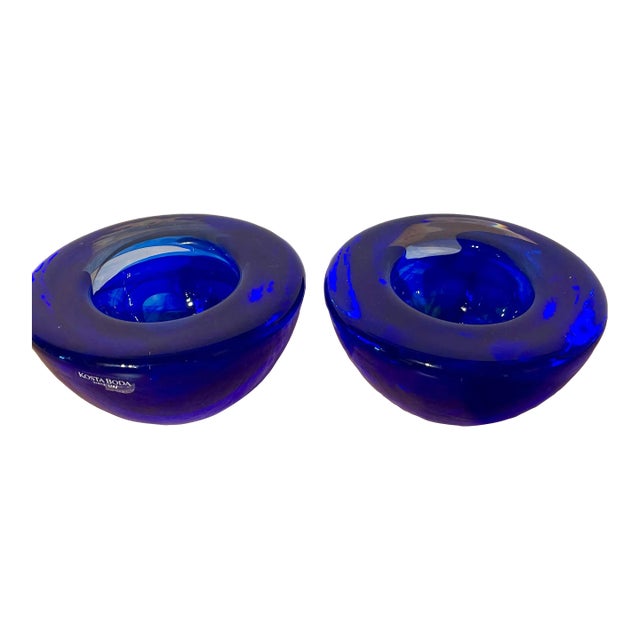 Kosta Boda Cobalt Blue Candle Votives - Set of 2 | Chairish