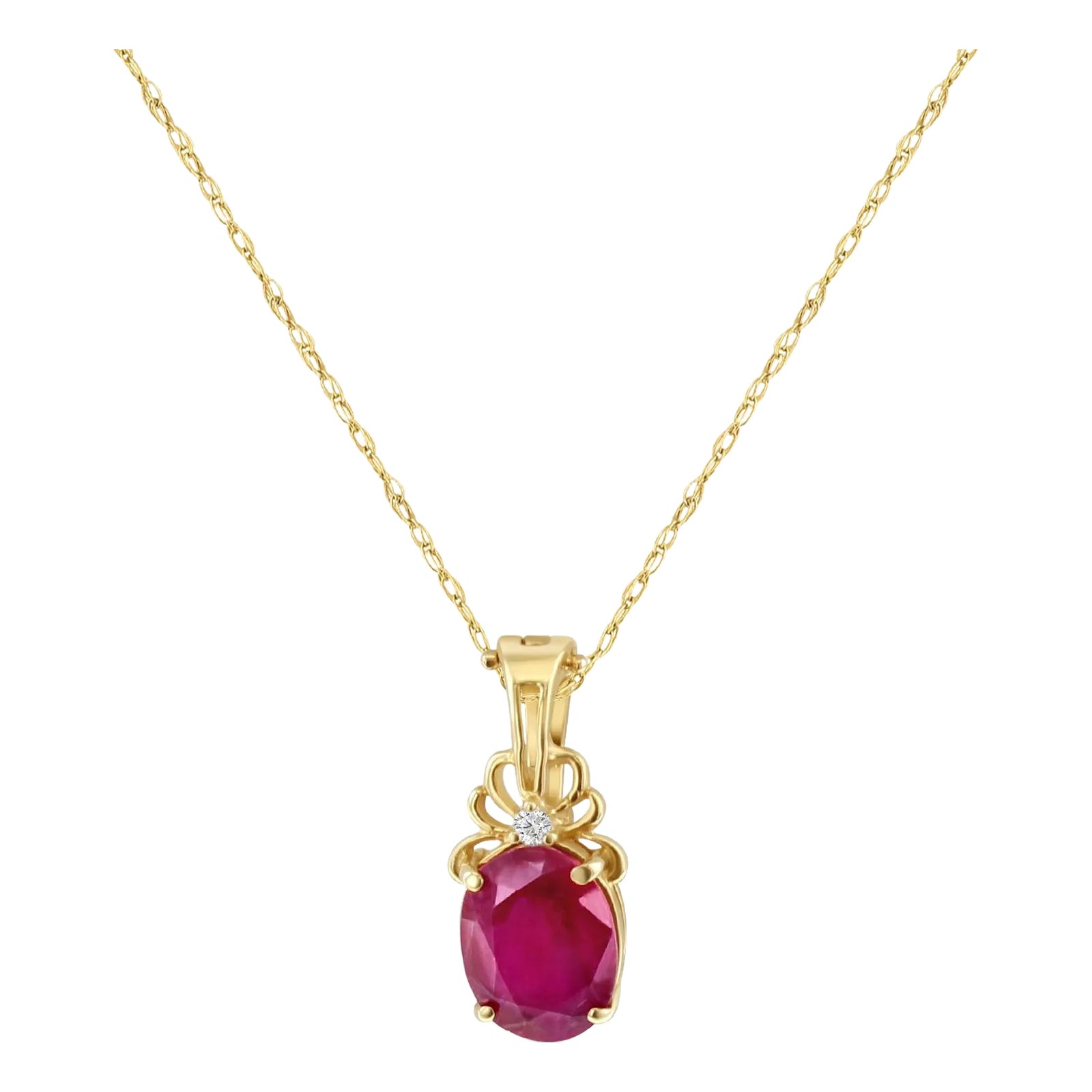 Genuine Oval Ruby Necklace 14k Yellow Gold 16" | Chairish