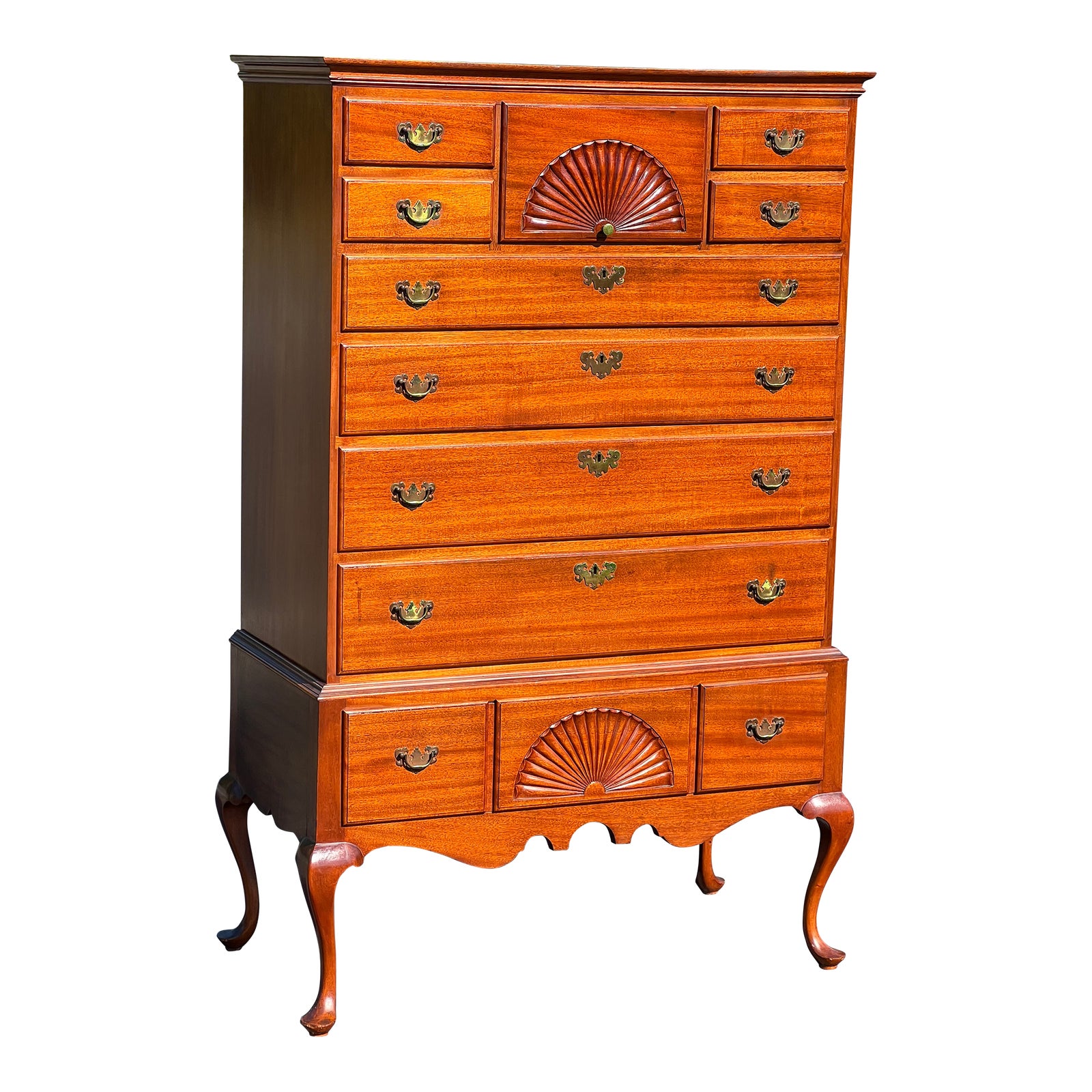 1950s Vintage Solid Mahogany Queen Anne Style Chest on Frame | Chairish