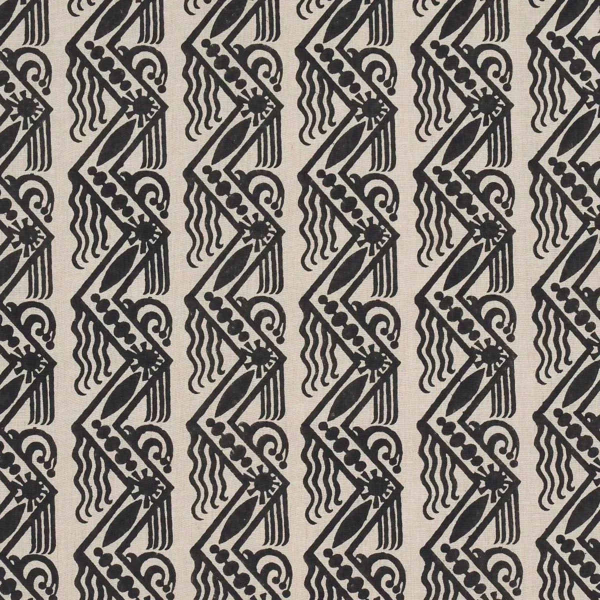 Schumacher x Drusus Tabor Venetian Zig Zag Block Print Fabric in Black ...