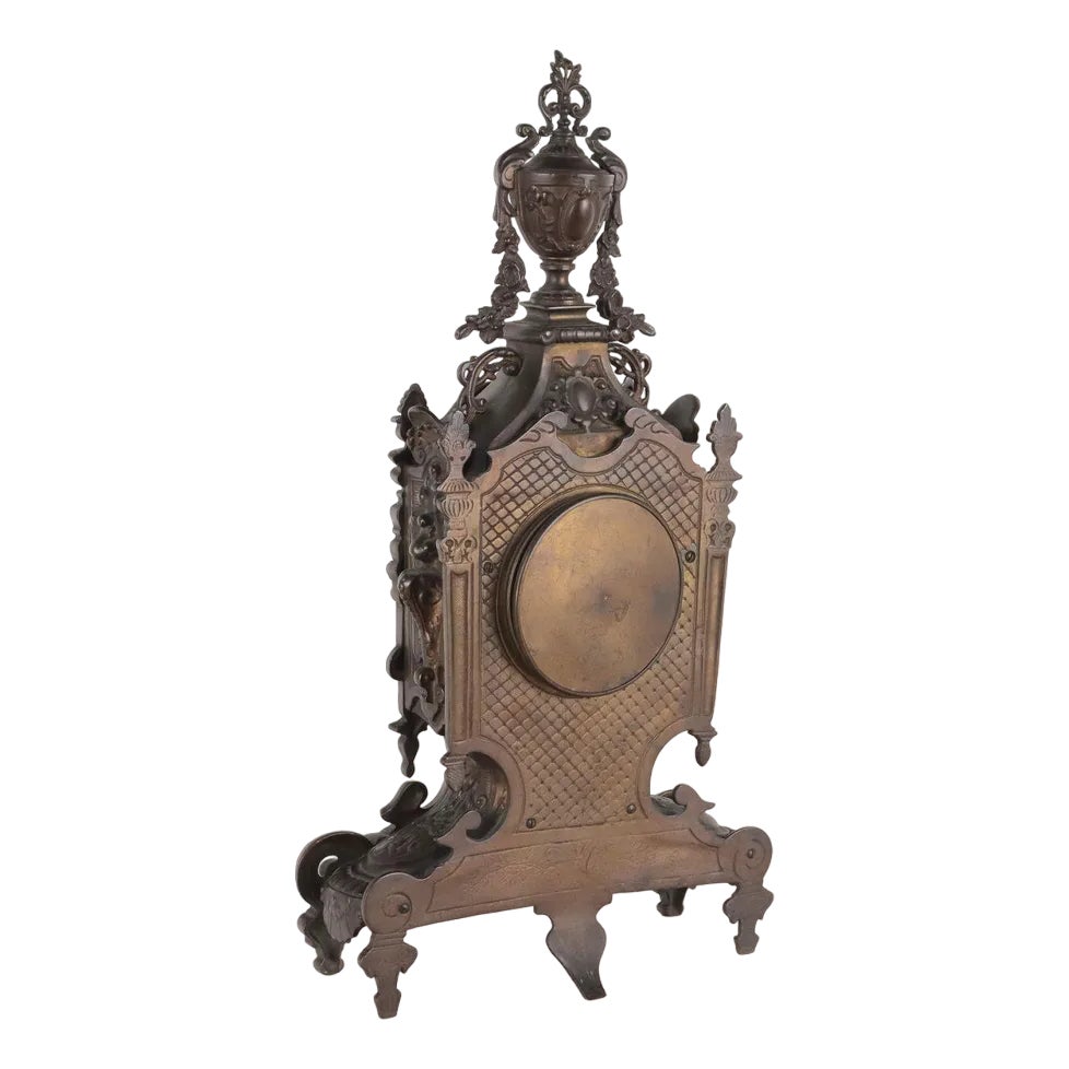 Antique Eclectic Style Clock in Bronze | Chairish
