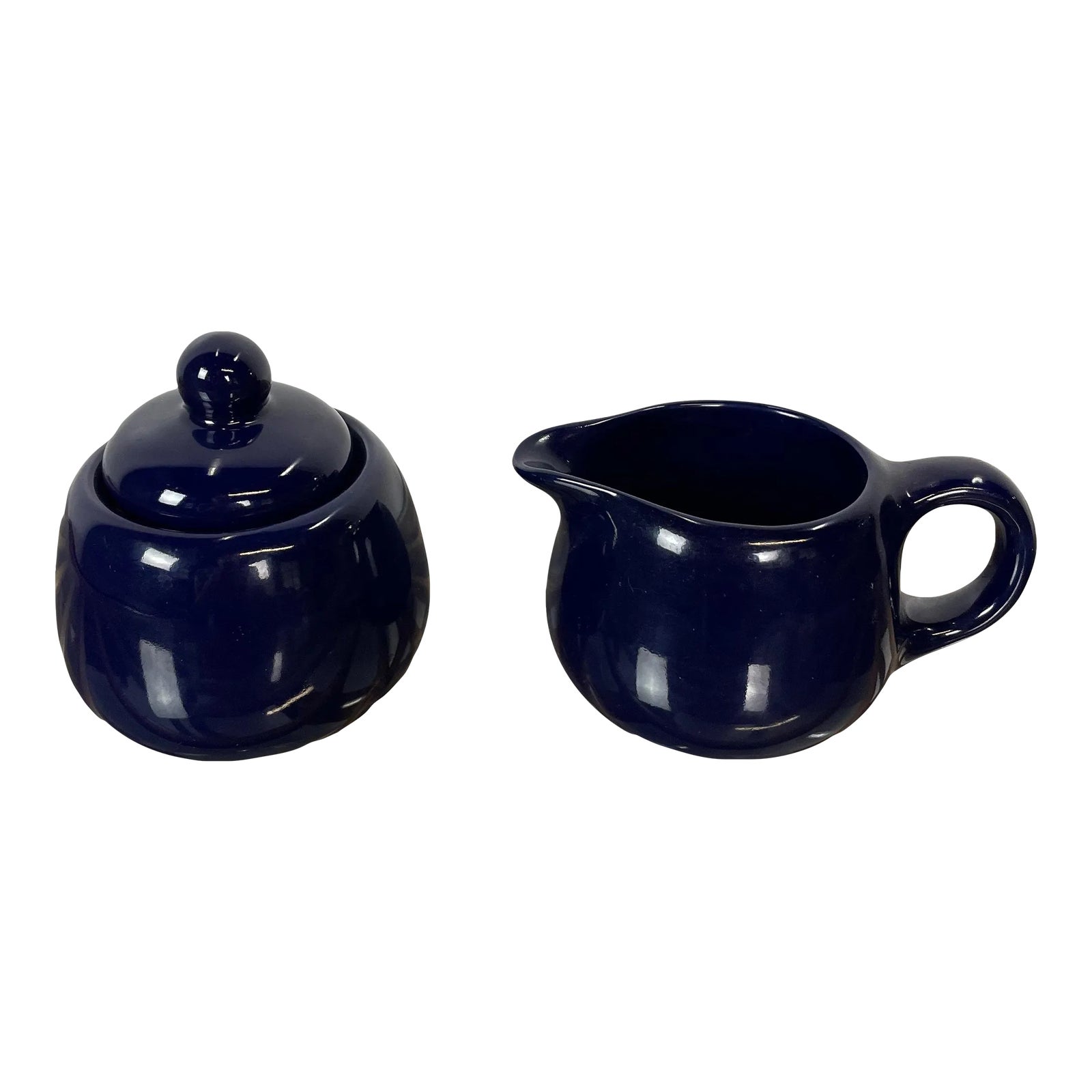 1970s Wellfleet Pottery Cobalt Blue Glaze Creamer and Covered Sugar Set ...