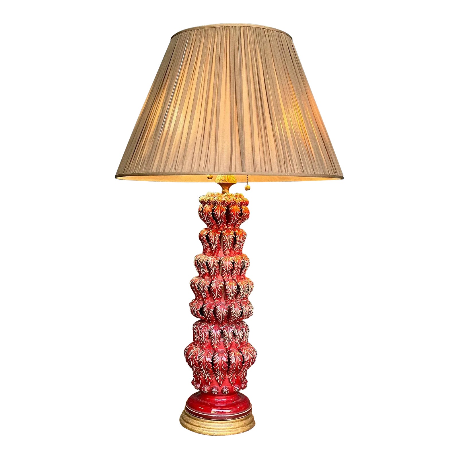 Spanish 1950s Red Ceramic Table Lamp | Chairish