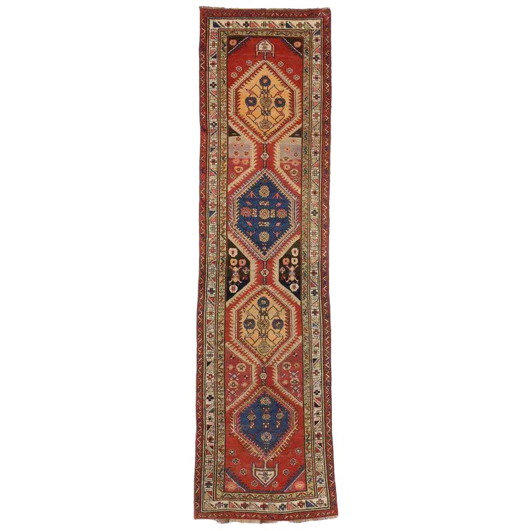 Antique Caucasian Tribal Rug Runner - 3′1 × 11′8 | Chairish