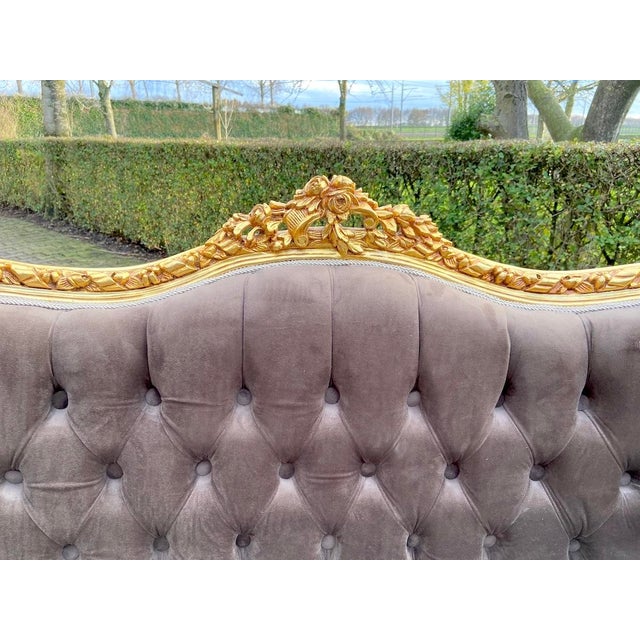 Vintage French Louis XVI Corbeille Style Settee in Rich Brown Velvet | Chairish