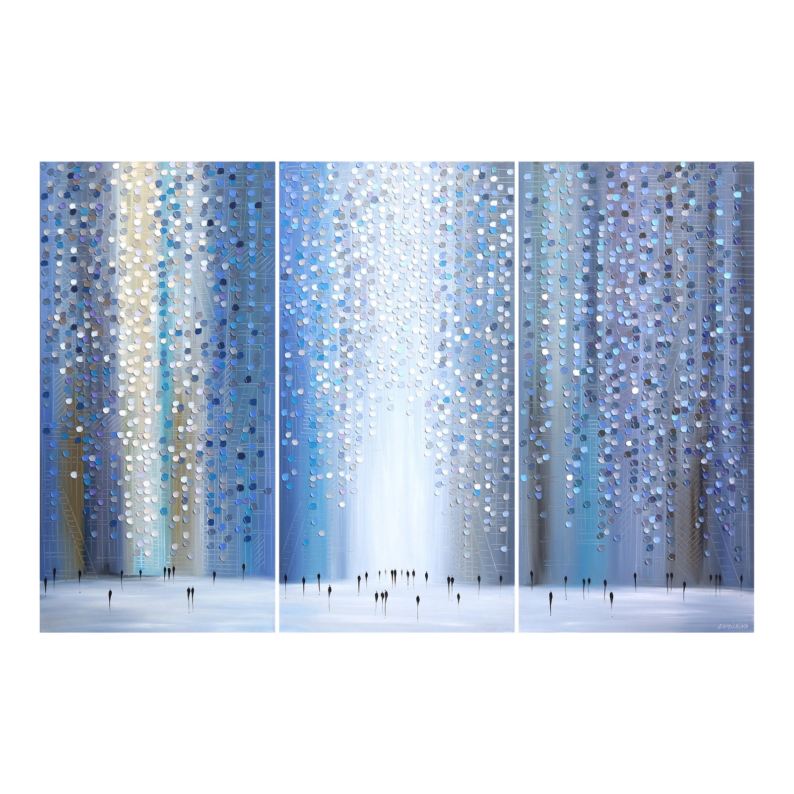 City Mood (Triptych) - Large Soft Cool Tone Impasto Oil Painting on ...