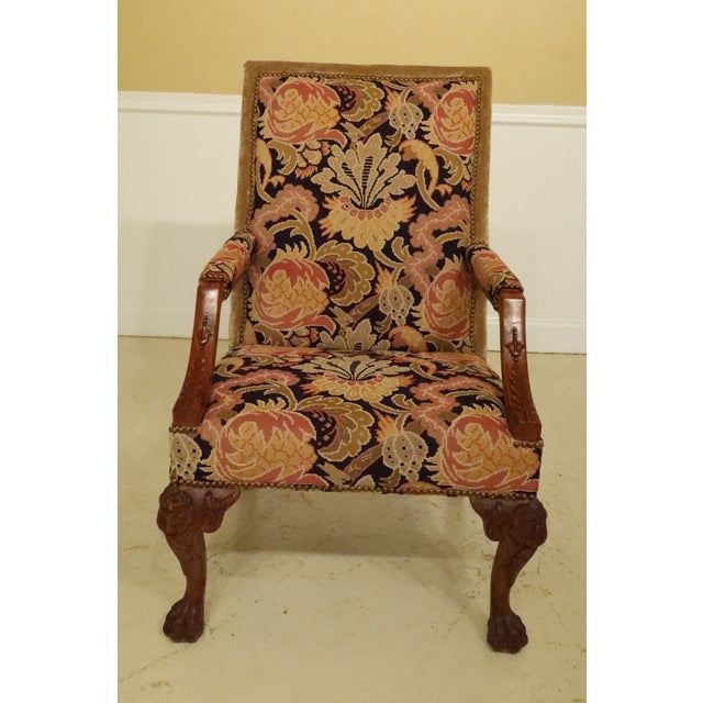 George III Style Carved Walnut Tapestry Library Chair | Chairish