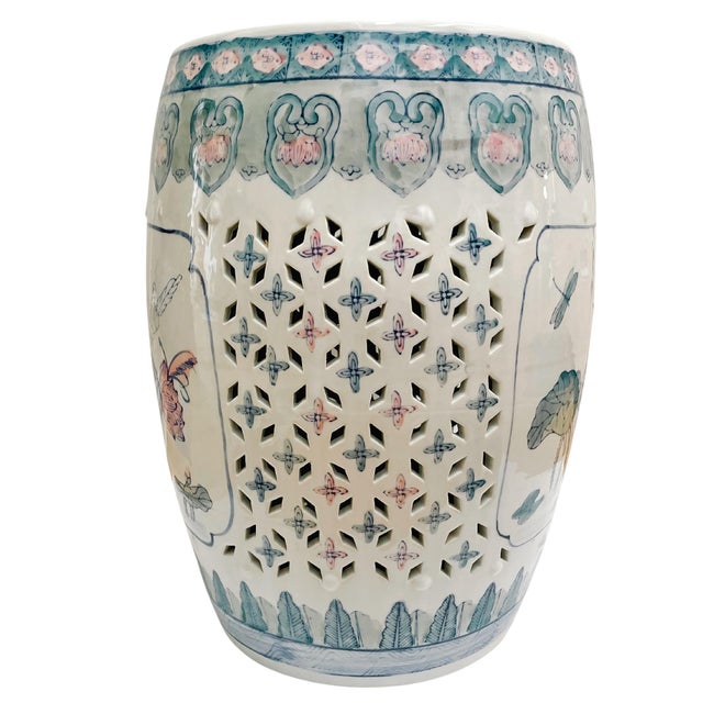 Chinese Ceramic Pink Lotus Garden Stool | Chairish
