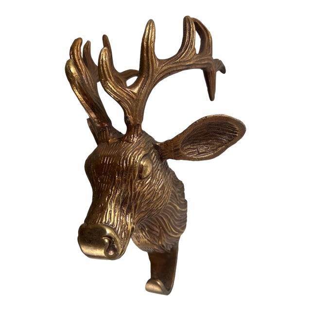 Vintage Brass Stag Head Wall Hook | Chairish