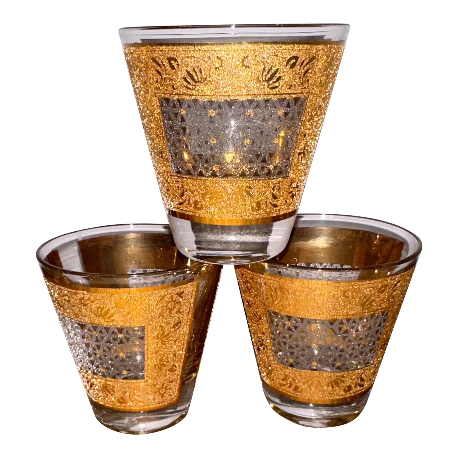 Vintage Mid Century Gold Etched Cordial Glasses Pasinski- Set of 3 ...